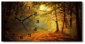 Wallmuralia Skleněné hodiny na stěnu tiché Les podzim 60x30 cm