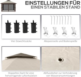 Skládací altán Outsunny 4x4m, výškově nastavitelný zahradní altán s UV ochranou a síťovými závěsy, dvojitá střecha v béžové barvě pro zahradní párty …