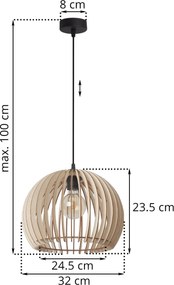 Závěsné svítidlo Timber 6, 1x dřevěné stínítko, (fi 32 cm)