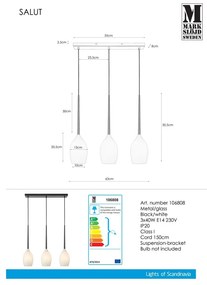 Bílo-černé závěsné svítidlo se skleněným stínidlem Salut – Markslöjd