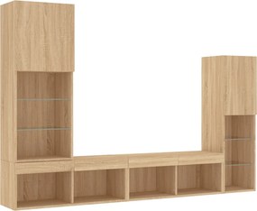 4dílná obývací stěna s LED dub sonoma kompozitní dřevo 3216656