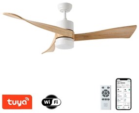 ZEVENTI - LED Stropní ventilátor NATURITO LED/18W/230V Wi-Fi Tuya bílá/dub + DO