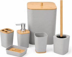 Koupelnový set NATUREO 6 ks, bambus/šedá