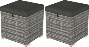sada 2 ratanových taburetů Taburet s ratanovým vzhledem Úložný prostor Potah polštáře Nosnost 120 kg 40x40x41 cm Tmavě šedá barva