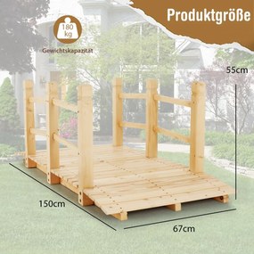 Costway Dřevěný most se zábradlím Zahradní most pojme až 100 kg Most z masivního