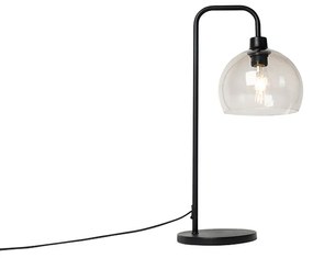 Moderní stolní lampa černá s kouřovým stínítkem - Maly