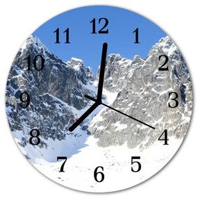 Nástenné skleněné hodiny Hory v zimě