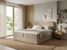 Čalouněná postel boxspring FORENA 160x200 cm béžová Matrace: Matrace Bonell pružinová