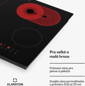 Klarstein Virtuosa 4, varná deska, 60 cm, 6500 W, dvouzónová, Pluszone, časovač, sklokeramika