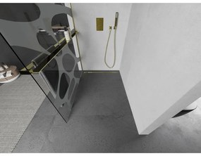 Mexen Kioto+ L, sprchová zástěna Walk-In s poličkou a věšákem 90 x 200 cm, 8mm čiré sklo bílý vzor, ​​zlatý lesklý profil, 800-090-123-50-97