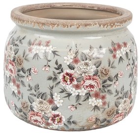 Zelený keramický dekorační květináč s květy Floria L - Ø 20*15 cm