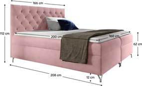 Boxspringová postel, 160x200, růžová látka Velvet, GULIETTE + dárek