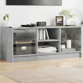Tv Skříňka Se Skleněnými Dvířky Betonově Šedá 102X37X42 Cm - Bílá