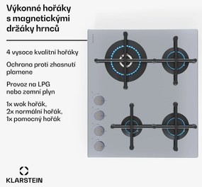 Klarstein Illuminosa 4 plynová varná deska 4 hořáky Sabaf hořák z nerezové oceli