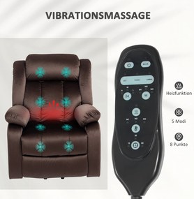 HOMCOM TV křeslo se stojánkem Elektrické polohovací křeslo s funkcí polohování, vibrační masáží, funkcí vyhřívání, TV křeslo s pružinovým jádrem, boč…