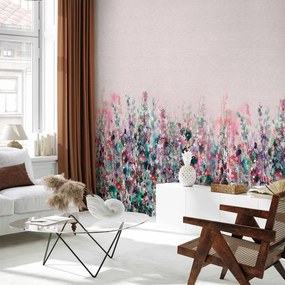 Fototapeta Růžová louka - abstraktní malba polních rostlin a květin