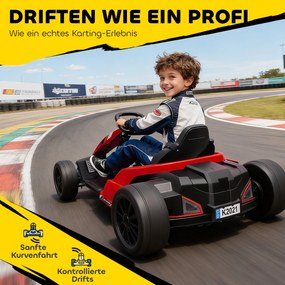 AIYAPLAY 24 V elektrické Go-Kart pro děti do 18 km/h, Gokart s drift funkcí, drift-kart s 2 motory, nastavitelná sedačka, červená