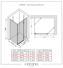 CERANO - Sprchový kout Marino L/P - černá matná, transparentní sklo - 100x80 cm - křídlový