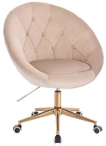 LuxuryForm DESIGN Otočné křeslo VERA VELUR na zlaté podstavě s kolečky - latte