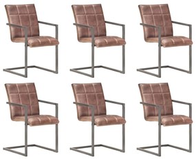 vidaXL Konzolové jídelní židle 6 ks hnědé s ošoupáním pravá kůže