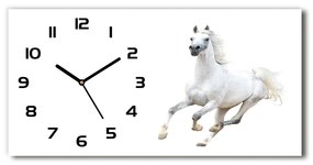 Wallmuralia Skleněné hodiny na stěnu Bílý arabský kůň 60x30 cm