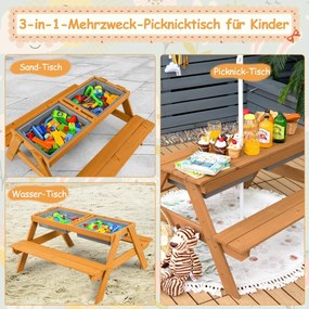 Costway 3-in-1 Venkovní piknikový stůl na vodu a písek s hracími