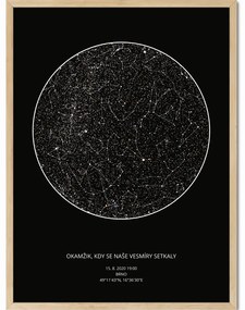 Hvězdná mapa Vašeho životního okamžiku Rozměr plakátu: 50 x 70 cm, Barva pozadí: Vesmírná, Volba rámu: Černý dřevěný rám