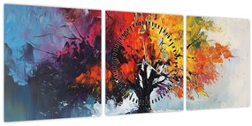 Obraz - Pestrobarevný strom (s hodinami) (90x30 cm)