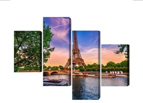 Vícedílný obraz Eiffelova Věž A Řeka Seina Při Západu Slunce V Paříži Nedostatek Nedostatek Plátno Canvas 240x150