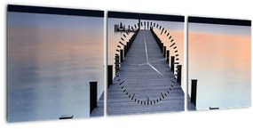 Obraz - Molo u jezera Starnberger, Bavorsko, Německo (s hodinami) (90x30 cm)