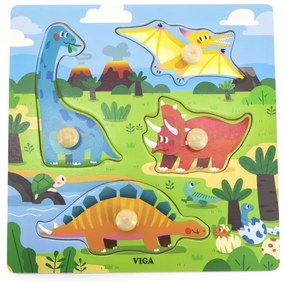 Viga Dřevěné puzzle s kolíky Dinosauři