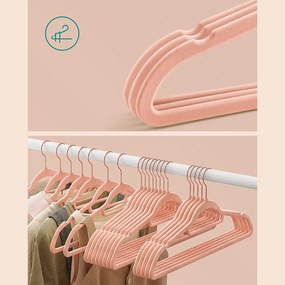 Sametová ramínka 30dílná, protiskluzové háčky na oblečení v barvě rose gold