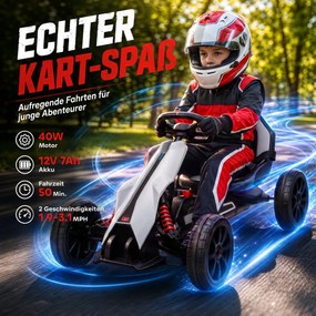 HOMCOM Dětský elektrický go-kart 12V 3-5 km/h Drift kart s 2 rychlostními režimy, bezpečnostním pásem, volantem, dětský go-kart pro děti ve věku 3-8 …