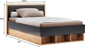 Postel Junior 1,2x2,0 s šuplíky Lava / dub kraft Luna
