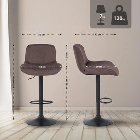 Sada 2 barových židlí Solon černá konstrukce látka – tmavě hnědá