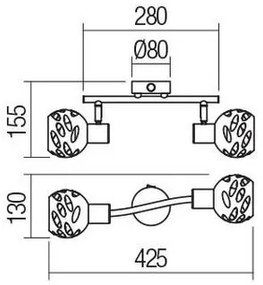 Redo 04-517 - Nástěnné bodové svítidlo TORN 2xE14/28W/230V