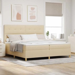 Postel s boxspringem s čelo Krémová 200 x 200 cm textil 3339649
