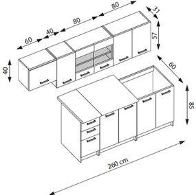 HALMAR Kuchyně PERLA 260 Kašmír: dub artisan + šedá