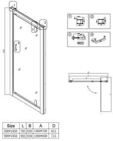 BPS-koupelny Sprchové dveře HYD-ZOB 80 černá/transparent pro instalaci do niky - bez vaničky