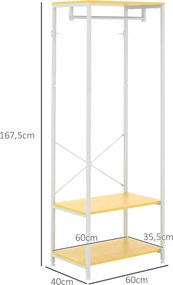 HOMCOM Stojan na kabáty s úložným prostorem na boty - Stojan na kabáty s věšákem a 2 úložnými policemi pro předsíň a ložnici 60x40x167,5 cm Přírodní …