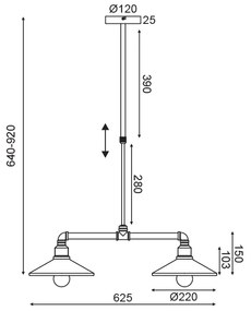 ACA DECOR Retro závěsné svítidlo PIPE max. 2x40W/E27/230V/IP20, černé