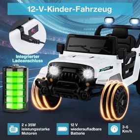 Costway Elektrické vozítko s dálkovým ovládáním a terénními koly a LED – bílý