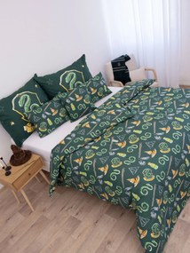 MK Lůžkoviny Bavlněné povlečení Renforcé - Zmijozel tmavě zelené 140 × 200 cm, 70 x 90 cm
