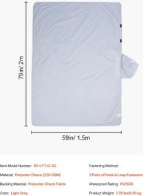 Campingová deka 200,7 × 149,9 cm nositelná teplá stadionová deka venkovní světle šedá
