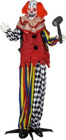 Outsunny Hrůzostrašný klaun, animatronika na Halloween, 173 cm, svítící oči, aktivace zvukem, pohyblivé paže a hlava, na baterie, plast, kov, červená