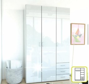 Skříň, 3 - dveřová, bílá extra vysoký lesk HG, GWEN 70427