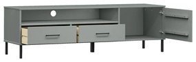 TV stolek Oslo II s kovovými nohami - masivní borové dřevo | šedý