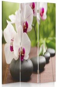 Ozdobný paraván, Orchidej a lesklé kameny - 110x170 cm, třídílný, obustranný paraván 360°