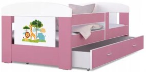 Dětská postel 180 x 80 cm FILIP RŮŽOVÁ vzor ZVIŘATKA Rozměry postele: 180x80 cm