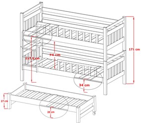 Dětská postel 90 cm KRISTY (s roštem a úl. prostorem) (borovice). 1013308